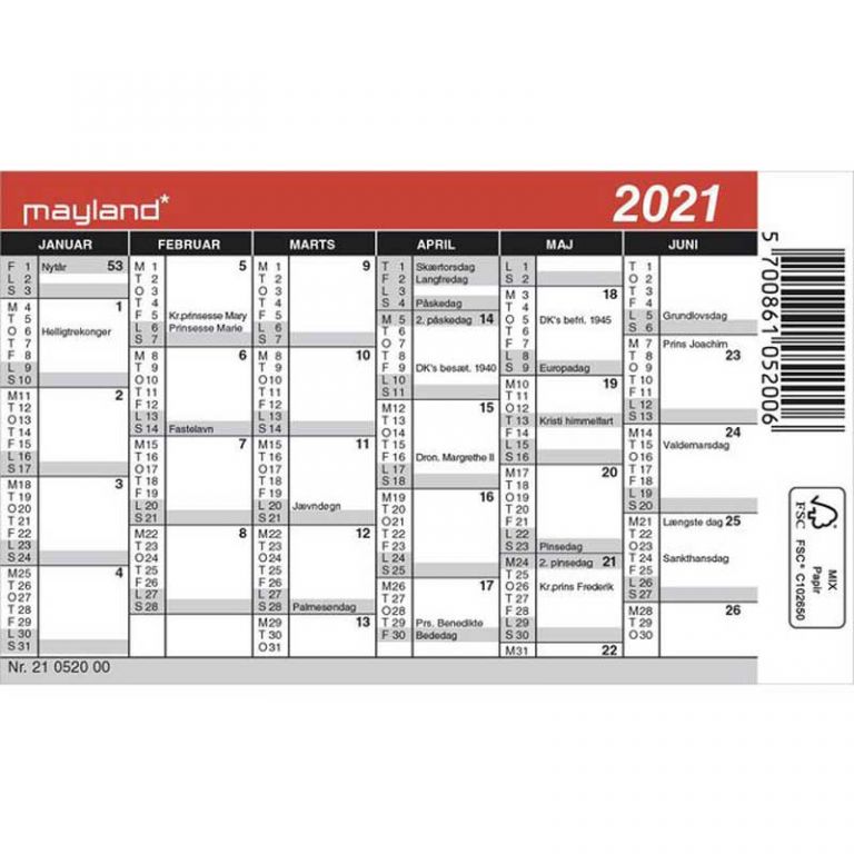 Mini kalender 2021 - 120 x 70 mm - 21052000 - Retail Online